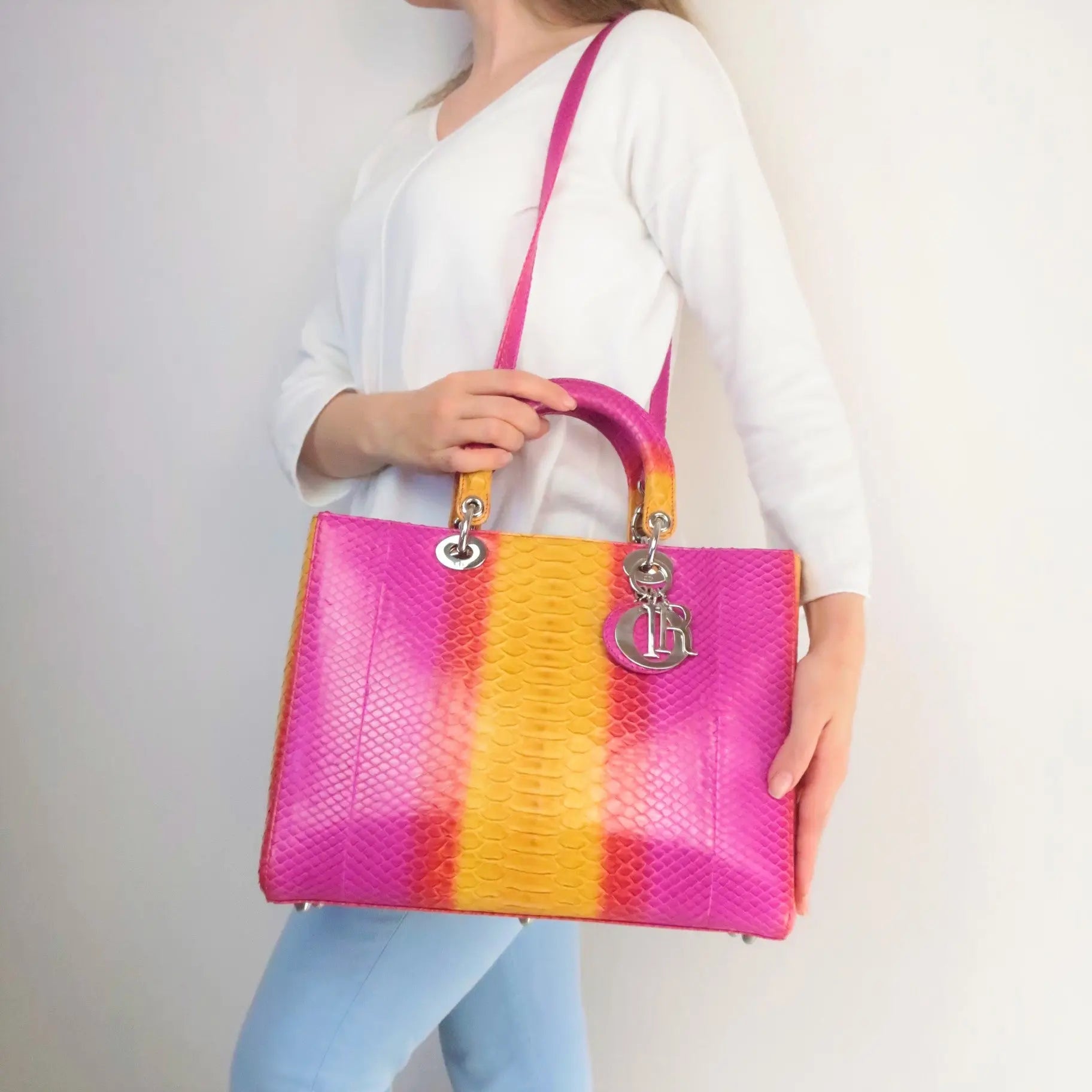 Dior Limited Edition Pink Python Lady Dior Large Shoulder Bag – Bagaholic