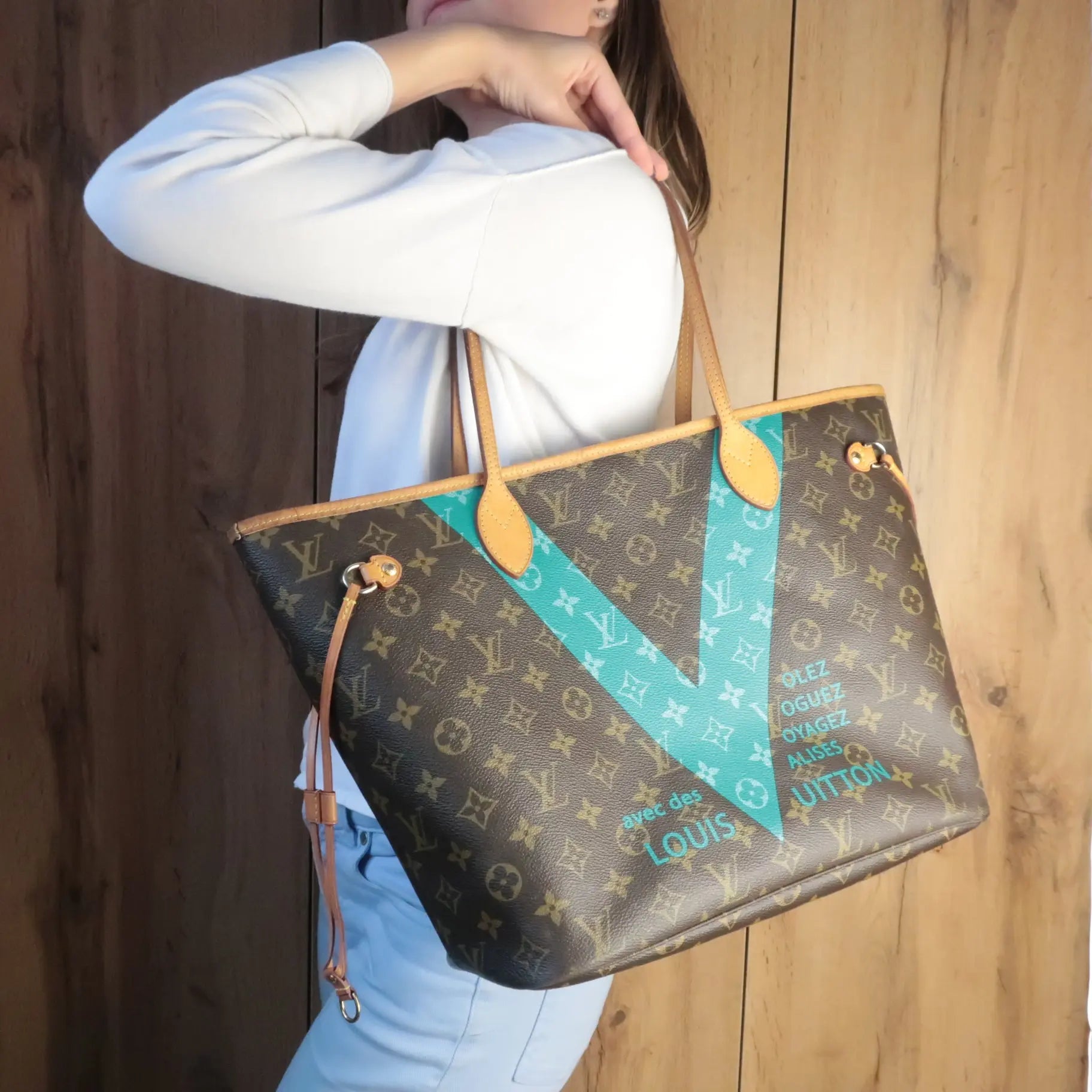 Louis Vuitton Monogram Canvas V Voyage Turquoise Neverfull MM Bag (777 ...