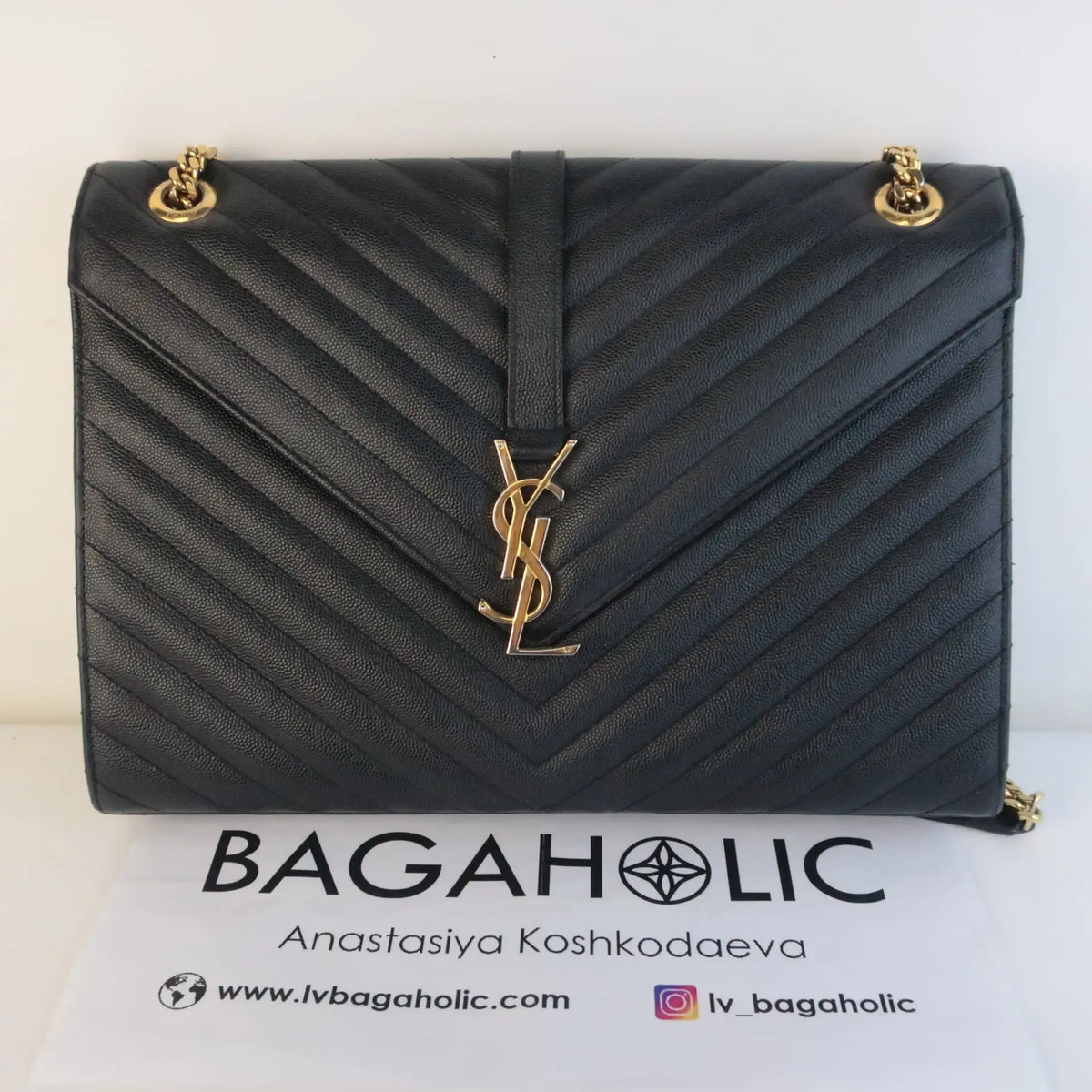 YSL Saint-Laurent Black Caviar Large Envelope Bag – Bagaholic