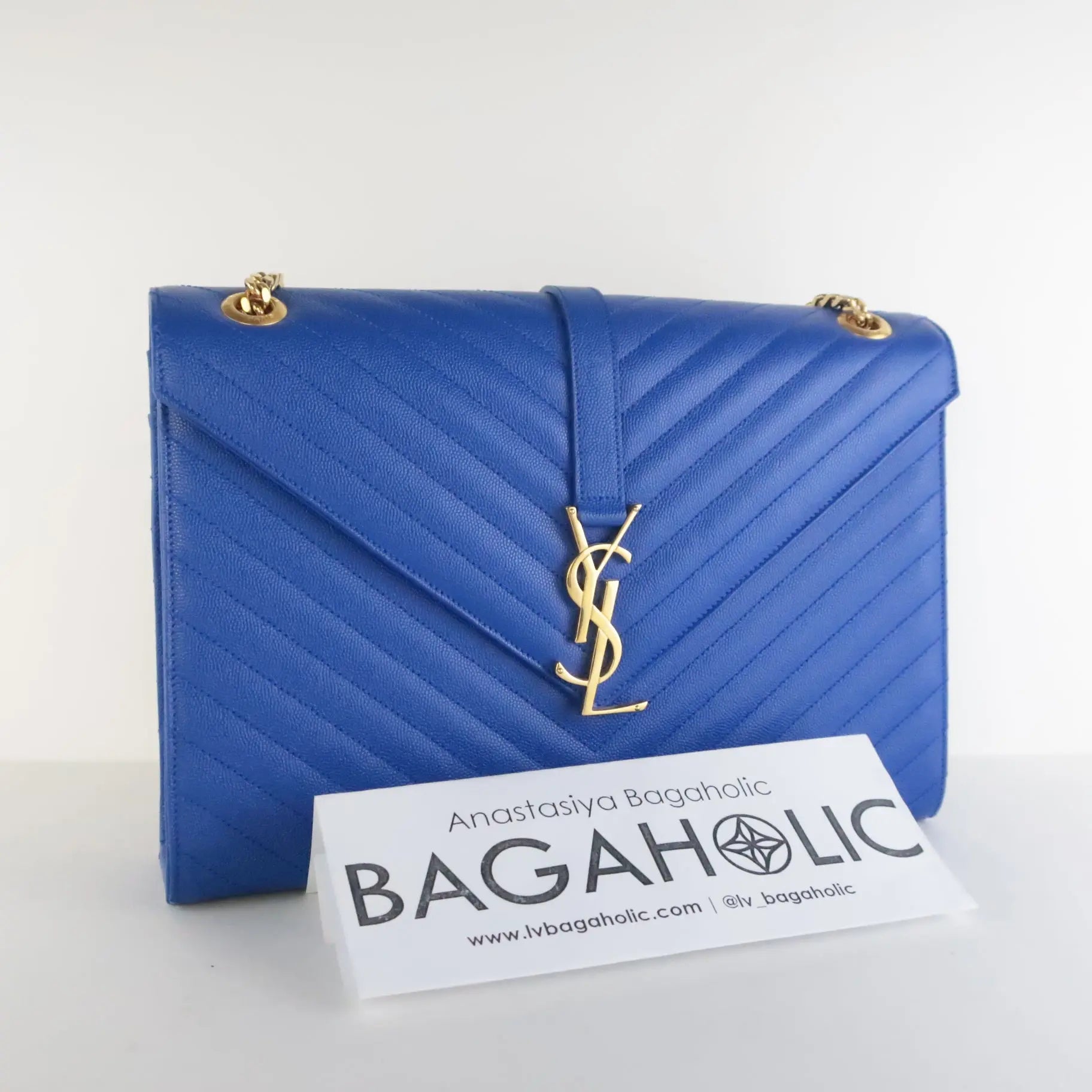 YSL Saint Laurent Blue Caviar Large Envelope Bag – Bagaholic